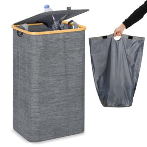 100l recycling bin for kitchen indoor home, large capacity 26 gallon recycle bin with lid removeable reusable inner bag for bottle can glass waste plastice stickers, kitchen recycling bin, grey