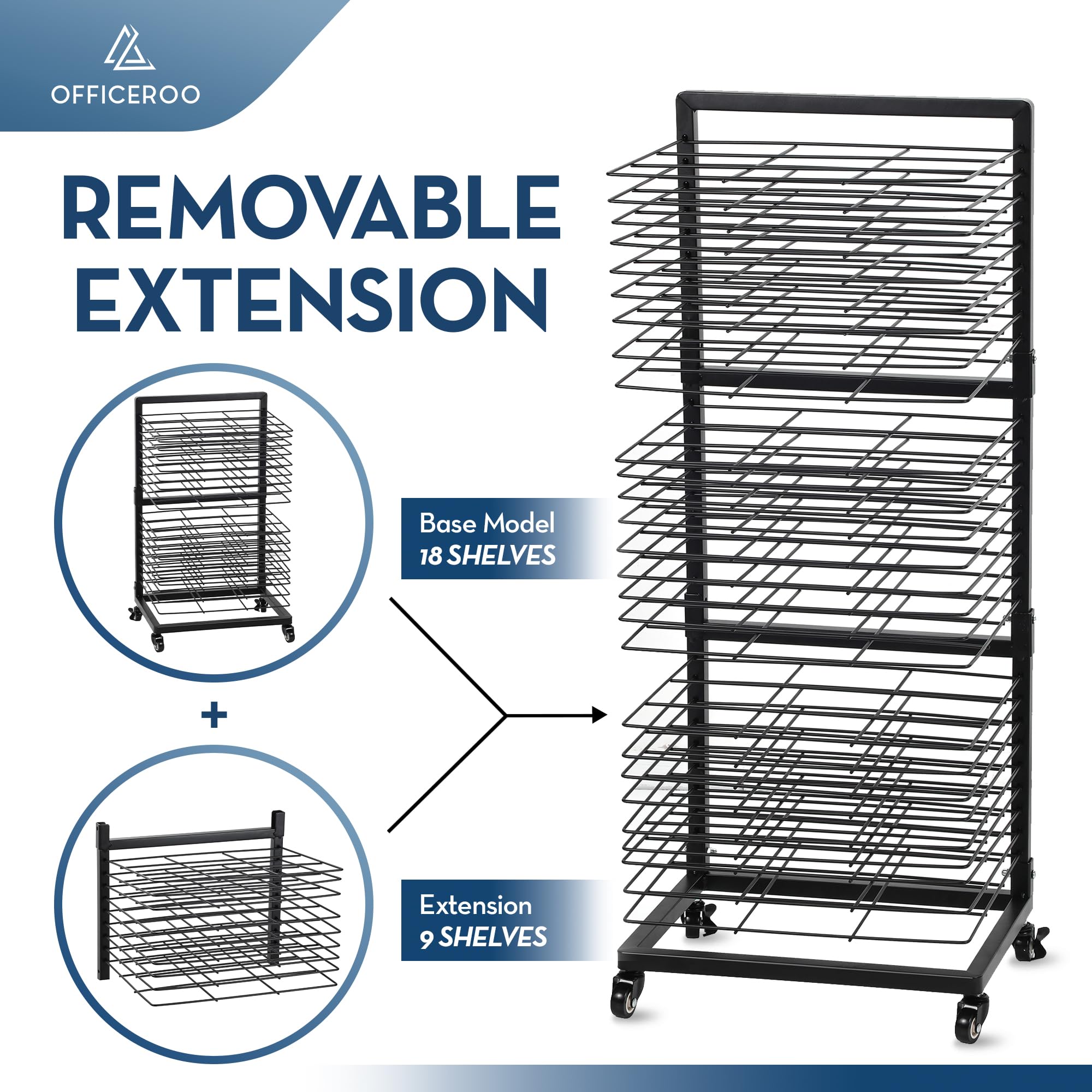 OFFICEROO Art Drying Rack 9 Shelves Extension Black - Compatible Only with Base Model B0CYQ6GHB2