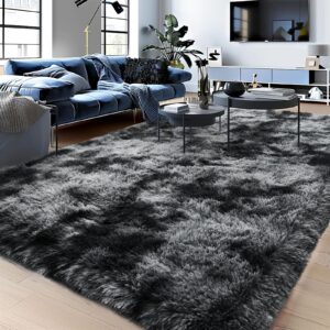 shaggy soft fluffy rug non-slip indoor floor carpet for living room anti-skid indoor carpet tie-dyed black grey 2x3 feet