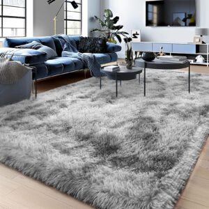 ultra soft fluffy rugs for bedroom, anti-skid indoor carpet nursery rugs for kids room home decor, rectangular fuzzy rug tie-dyed light grey 5x7 feet