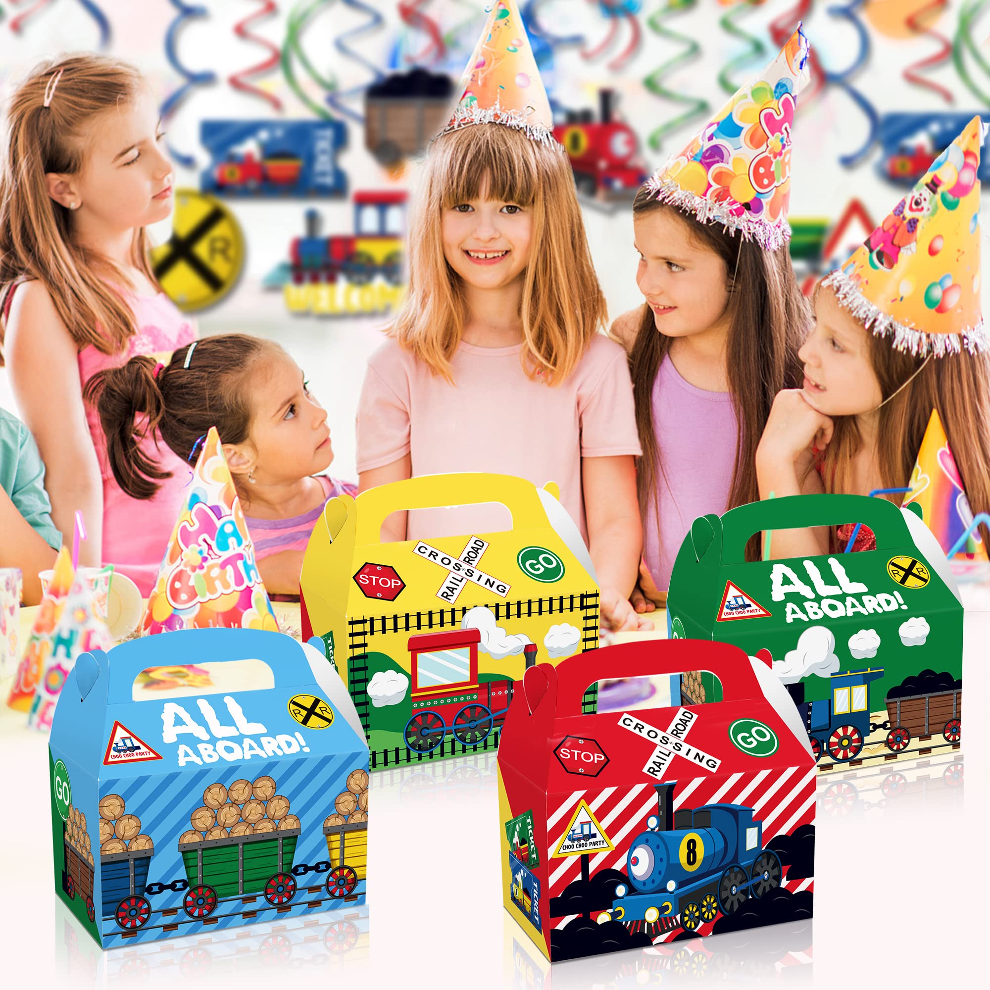 24 Pcs Train Party Treat Box Train Birthday Party Favor Boxes Transportation Train Party Goody Bags Treat Boxes for Train Theme Birthday Baby Shower Supplies