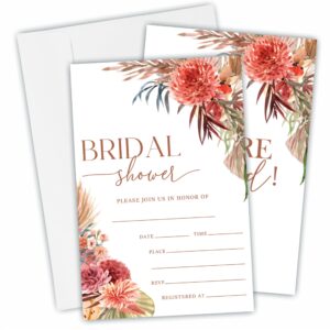 25 bridal shower invitation cards with envelopes - watercolor boho floral - double-sided fill in style invites for newlyweds, wedding & bridal shower celebration, party favor & decorations - b19