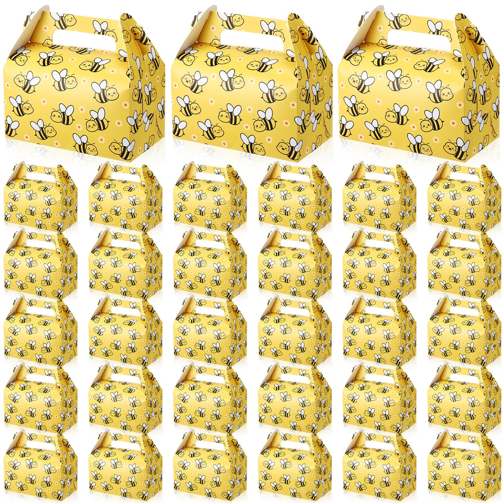 Feifeiya 30 Pcs Bee Candy Boxes with Handles Paper Bee Party Favor Treat Boxes Easy Assemble Bee Gift Bags Bee Party Favor Bags for Birthday Bee Decorations Baby Shower Wedding Kids Bee Party Supplies