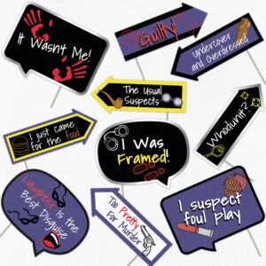 murder mystery party photo booth props - top secret detective spy-themed party decorations - funny photography supplies - selfie props with sticks - 10pcs