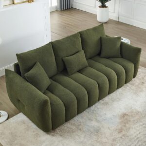 Cloud Sofa Couch,82" Teddy Bouclé Upholstered 3 Seater Sofa,Tufted Comfy Couch,Modern Sherpa Couch,Deep Seat Sofa with 3 Pillows,Oversized Loveseat for Living Room,Bedroom,Office,Apartment(Green)