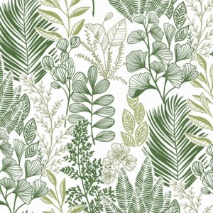 heloho peel and stick wallpaper green leaf floral wallpaper for bedroom self adhesive removable wallpaper waterproof contact paper for furniture bathroom dining room living room decor 16.1" x 118"