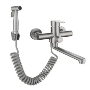 lkbejmyy stainless steel kitchen brushed extension 2 functions wall-mounted bathtub mixing valve shower faucet hand spray (color : faucet set-1)