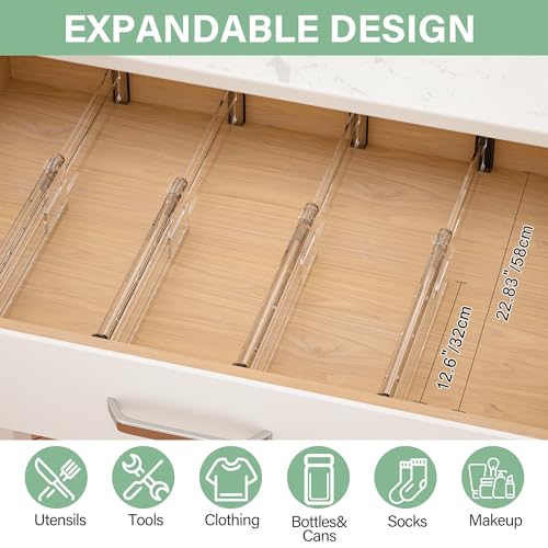 FUNIZE Adjustable Drawer Dividers, 4'' High Expandable Drawer Organizers for Clothes, 3 Pack 12.6-22.8'' Drawer Separators for Kitchen/Bedroom/Office/Bathroom Organization and Storage-Clear