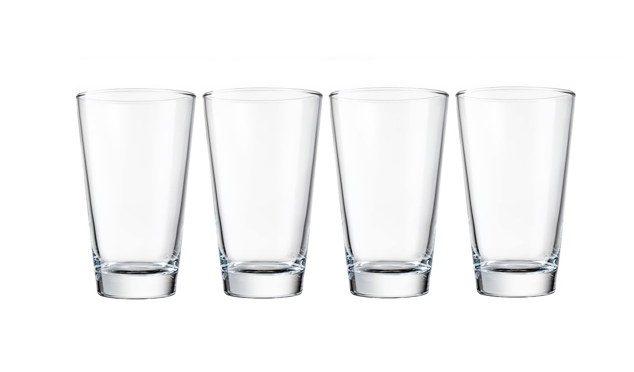 Great Credentials© Pint Drinking Beer Glasses With Tuff Rim, 16 oz - Set of 4