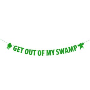 get out of my swamp bunting banner, shrek theme birthday party decor, funny housewarming party decorations, shrek themed party, green glitter