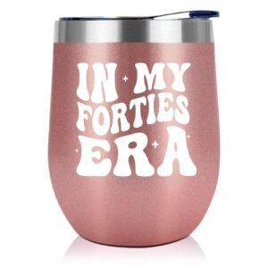 neweleven 40th birthday gifts for women - 40s birthday decorations for women - 40 year old gifts for her, women, sister, mom, daughter, best friend - in my forties era wine tumbler - 12 oz tumbler