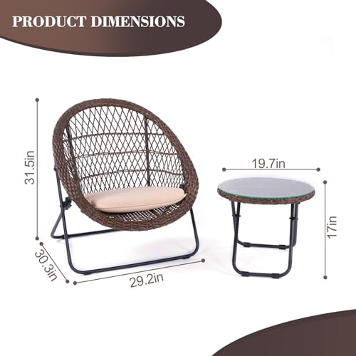 BACKYARD EXPRESSIONS PATIO · HOME · GARDEN 3 Pc 3 Piece Folding Outdoor Bistro, Wicker Furniture Table and Chairs for Garden, Backyard, Porch, Patio Conversation Set, Tan/Black