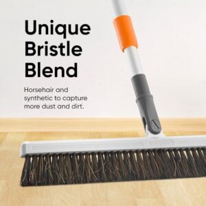 Horse Hair Broom, Broom for Hardwood Floors 18" Horsehair Swivel Kitchen Broom, Soft Bristle Broom with Telescopic Handle