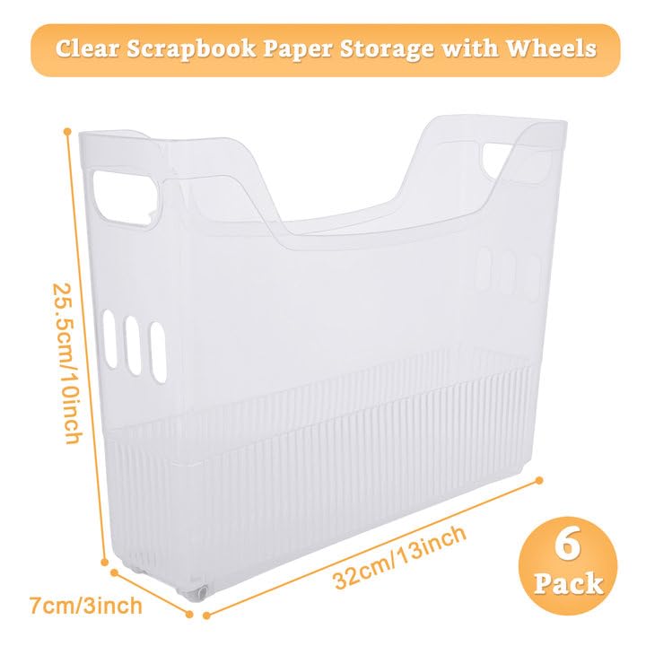 LDHHYH 6 Pack 12 x 12 Scrapbook Paper Storage with Wheels & Handles, Plastic Paper Storage Organizer, Paper Organizer Storage Bins for Holding 12" x 12" Paper Files Fruit Snack Cardstocks