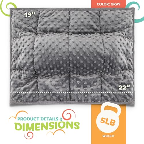 Kidaddle 5lb Weighted Blanket for Kids (Grey), Plush Minky Weighted Lap Pad for Kids with Sensory Processing Issues Like Autism or ADHD, Giftable Kids Weighted Blanket with Travel Bag for Ages 4-10