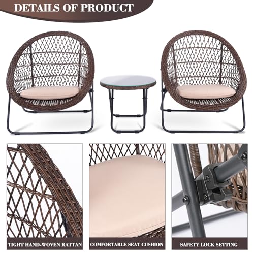 BACKYARD EXPRESSIONS PATIO · HOME · GARDEN 3 Pc 3 Piece Folding Outdoor Bistro, Wicker Furniture Table and Chairs for Garden, Backyard, Porch, Patio Conversation Set, Tan/Black