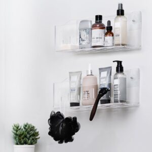 angora brands acrylic shower shelves | bathroom shower caddy organizer | no drilling, adhesive wall-mounted floating shelves | 2 pack tranparent shelf organizer for storage & display by cotea