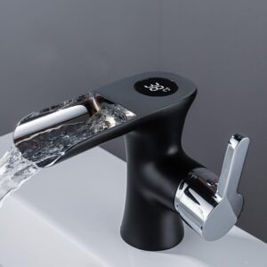 liante led digital basin faucet black bath basin mixer brass temperature display faucet smart tap sink faucet compatible with bathroom a186 (color : black b),kitchen faucet