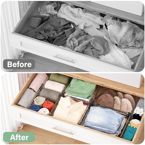 FUNIZE Adjustable Drawer Dividers, 4'' High Expandable Drawer Organizers for Clothes, 3 Pack 12.6-22.8'' Drawer Separators for Kitchen/Bedroom/Office/Bathroom Organization and Storage-Clear