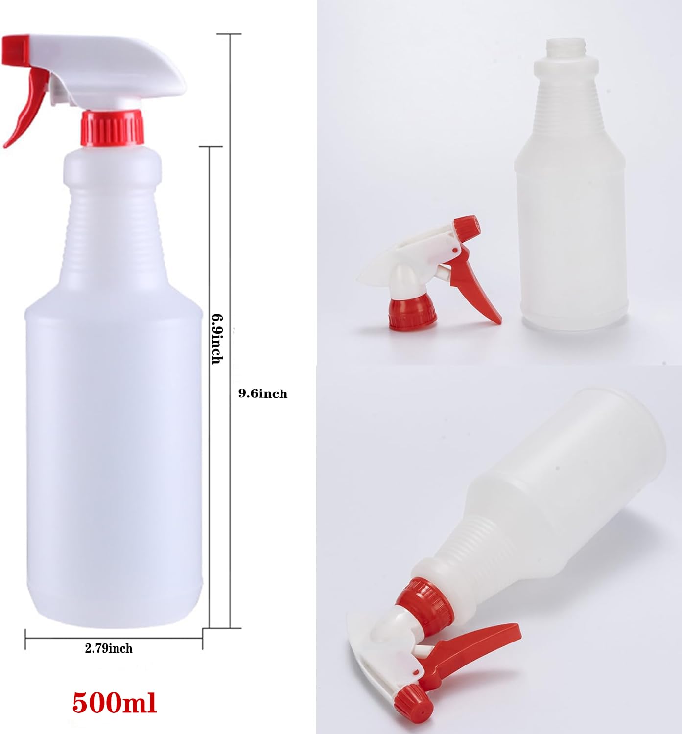 Looknniy 10 Packs 16oz Empty Spray Bottles Plastic Heavy Duty Refillable Spray Bottles with Adjustable Nozzle and Measurements for All Purpose Cleaning Solutions