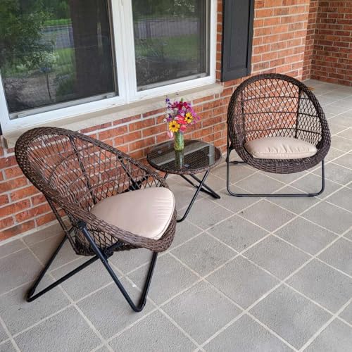 BACKYARD EXPRESSIONS PATIO · HOME · GARDEN 3 Pc 3 Piece Folding Outdoor Bistro, Wicker Furniture Table and Chairs for Garden, Backyard, Porch, Patio Conversation Set, Tan/Black