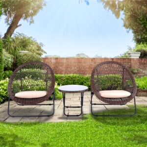 BACKYARD EXPRESSIONS PATIO · HOME · GARDEN 3 Pc 3 Piece Folding Outdoor Bistro, Wicker Furniture Table and Chairs for Garden, Backyard, Porch, Patio Conversation Set, Tan/Black