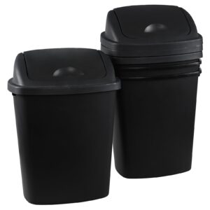 minekkyes office trash can with lid, 8 gallon kitchen garbage can, plastic durable waste and recycle bin (set of 4, black)