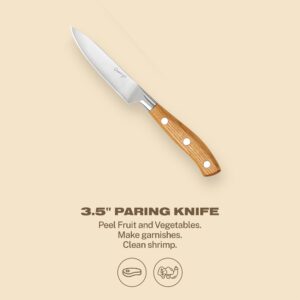 Cravings Greatest Hits 3-Piece Kitchen Knife Set – Includes 6-Inch Cleaver, 7-Inch Santoku Knife, and 3.5-Inch Paring Knife – Full-Tang Stainless Steel Blades with Triple-Riveted Ashwood Handles