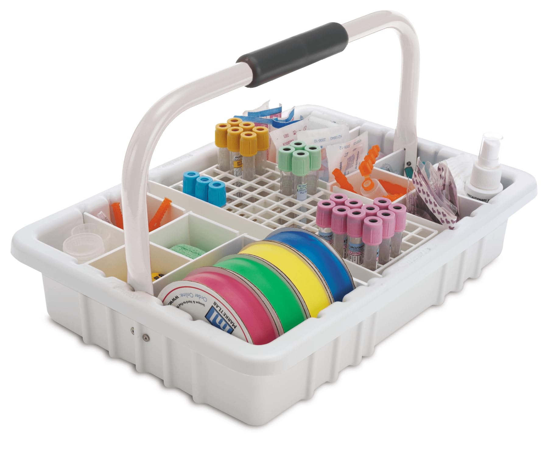 Marketlab Black & White Phlebotomy Tray with Handle - 13mm Tube Rack