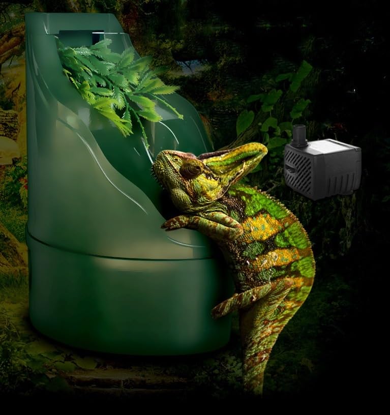 LinaLife Reptile Chameleon Cantina Drinking Fountain Water Dripper Comes with Feeding Tongs Frosted Tweezer with Extra Pump for Lizard Turtle Snake Spider Frog Gecko Simulated Waterfall