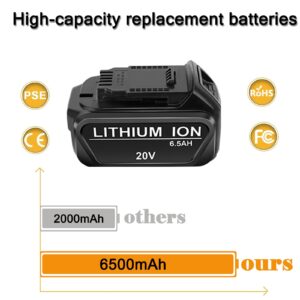 2 Packs 20V 6.5Ah Replacement Battery Compatible with Dewalt 20V Battery Max XR Lithium-ion DCB200 DCB204 DCB206 DCB180 DCD985B DCD771C2 DCS355D1 DCD790B Cordless Power Tools