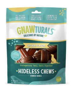 gnawturals hideless chews for dogs easily digestible ribbed knotted bones rawhide free (chicken), 1 count (pack of 1)