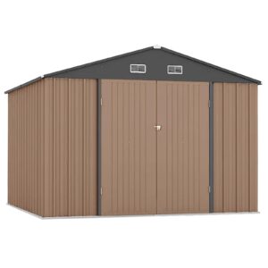 zstar 10x8 ft metal outdoor storage shed, steel utility tool shed storage house with lockable door design, metal sheds outdoor storage for garden, patio, backyard, outside use, brown