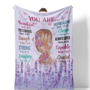 trendynest pretty blonde girl inspirational quotes blanket 50x60,soft plush purple floral girls fleece throw blanket, magic blankets for girls bed, couch and sofa christmas birthday gift bedroom decor