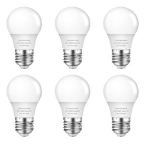 mzyoyo a15 led light bulb,e27 led bulbs,5w ceiling fan light bulbs,small light bulb for ceiling fan home bedroom living room,equivalent 40 watt appliance light bulb,3000k soft white,ac85-265v,6 pack