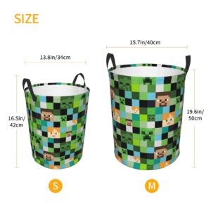 Gbuzozie Video Game Mosaic Background Round Laundry Hamper Storage Basket Toys Clothes Organizer Bin For Home Bathroom Bedroom Dorm Nursery, 38l