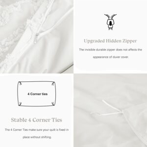 YASMENG White Boho Tufted Queen Duvet Cover Set Boho Geometric Chevron Stripe Jacquard Embroidery Bedding Farmhouse Shabby Chic Tufts Textured Khaki Duvet Cover Set Full Queen Size for All Seasons