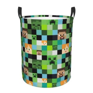 gbuzozie video game mosaic background round laundry hamper storage basket toys clothes organizer bin for home bathroom bedroom dorm nursery, 38l