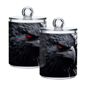 goodold crow head pattern qtip holder 2 pack - 10 oz clear plastic apothecary jar set for bathroom organization - versatile canister storage for cotton balls, swabs, rounds