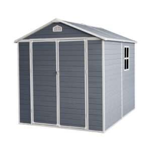 resin outdoor storage sheds with floor, durable garden storage shed, outdoor tool shed plastic backyard storage shed with lockable door and vent for lawnmower, garage, generator, bike, patio,6x8