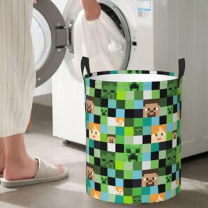 Gbuzozie Video Game Mosaic Background Round Laundry Hamper Storage Basket Toys Clothes Organizer Bin For Home Bathroom Bedroom Dorm Nursery, 38l