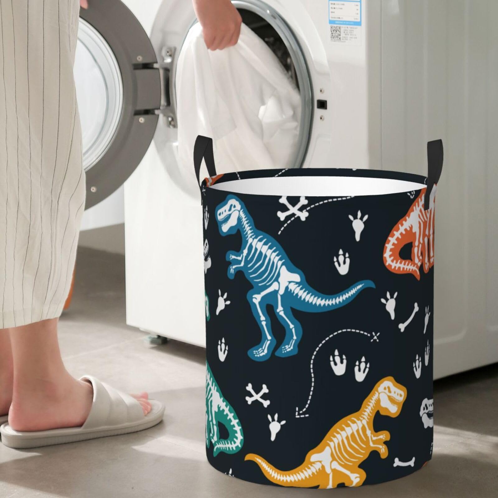 Gbuzozie Cartoon Dino Round Laundry Hamper Cute Dinosaurs Animal Storage Basket Toys Clothes Organizer Bin For Home Bathroom Bedroom Dorm Nursery, 62l