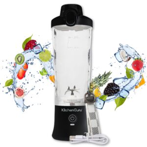 kitchen guru elite rechargeable travel blender: 240w personal smoothie maker with 6-leaf blade, 600ml capacity, and innovative pop-up design for easy portability - for home or on the go (black)