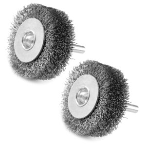 lstopgo 2 pack 2 inch wire brush wheel for drill, 0.0118" coarse crimped carbon steel wire,1/4 inch round shank, wire brush drill attachments,heavy duty wire brush for rust,corrosion,paint removal