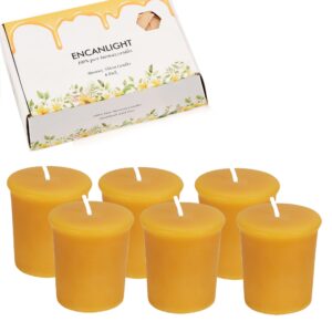 natural beeswax votive candles 6 pack, handmade bees wax candle - smokeless, dripless and non-toxic, 10 hour long burn time each for home