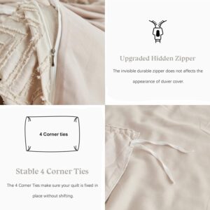 YASMENG Beige Duvet Cover Set Queen Size - Boho Tufted Jacquard with Geometric Plaid Pattern Comforter Cover Shabby Chic Embroidery Bedding Khaki Soft Microfiber Farmhouse Tufts Textured Duvet Cover