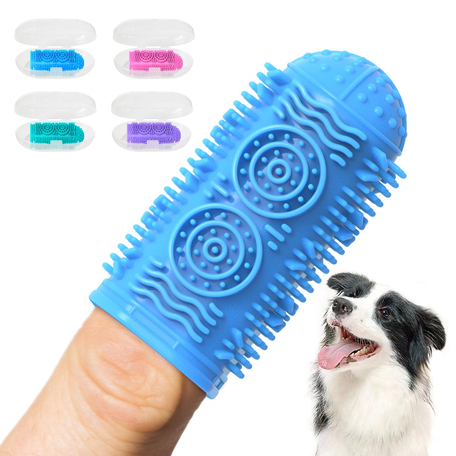 Coredy 4 Pack Dog Toothbrush, Soft Silicone Pet Toothbrush, Finger Toothbrush Covers Kit for Dog Teeth Cleaning & Dog Dental Care