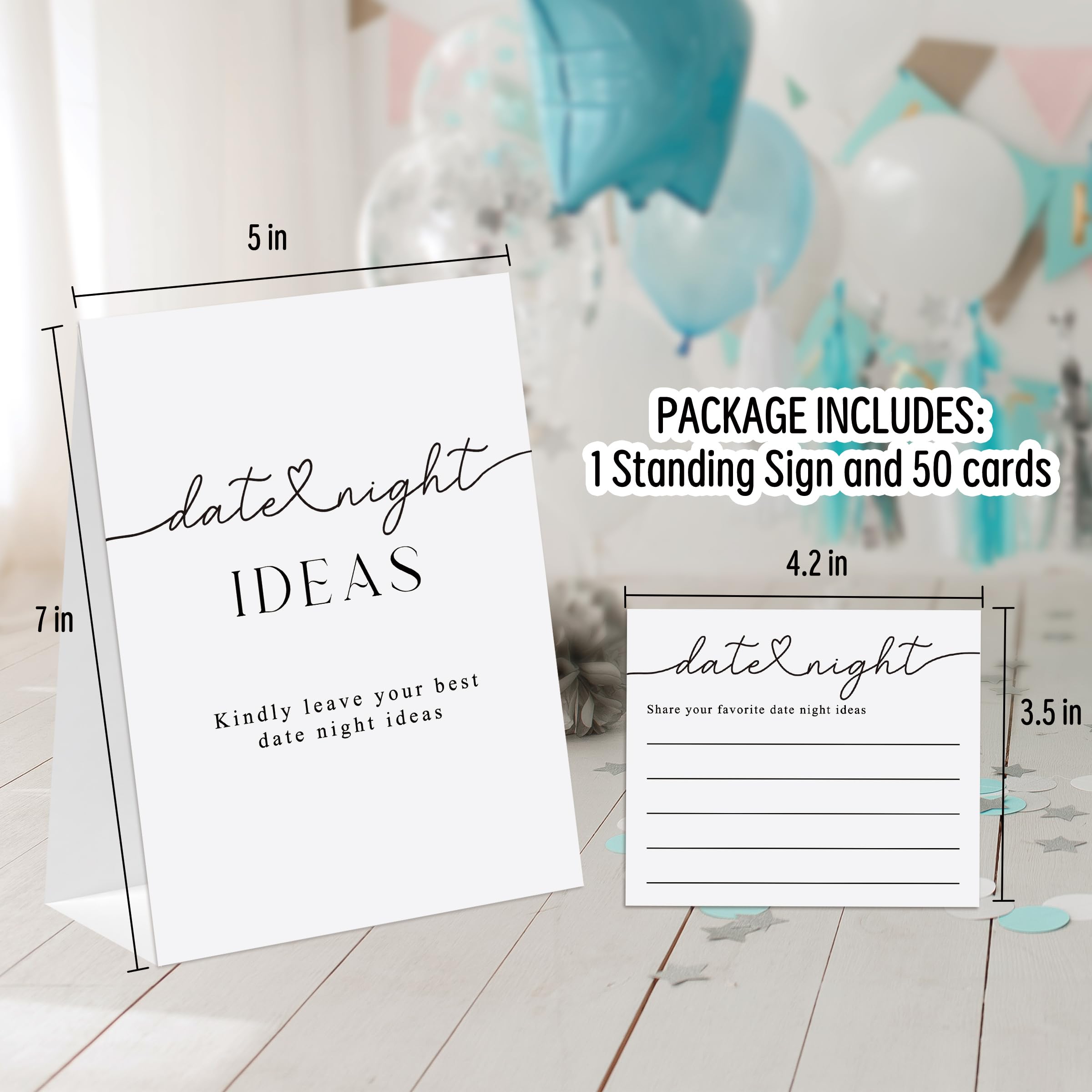 stizak Minimalist Theme Bridal Shower Decorations, Date Night Ideas, Bridal Shower Game, 1 Sign and 50 Cards, Modern Bridal Shower Shower, Wedding Shower Games（dn07）