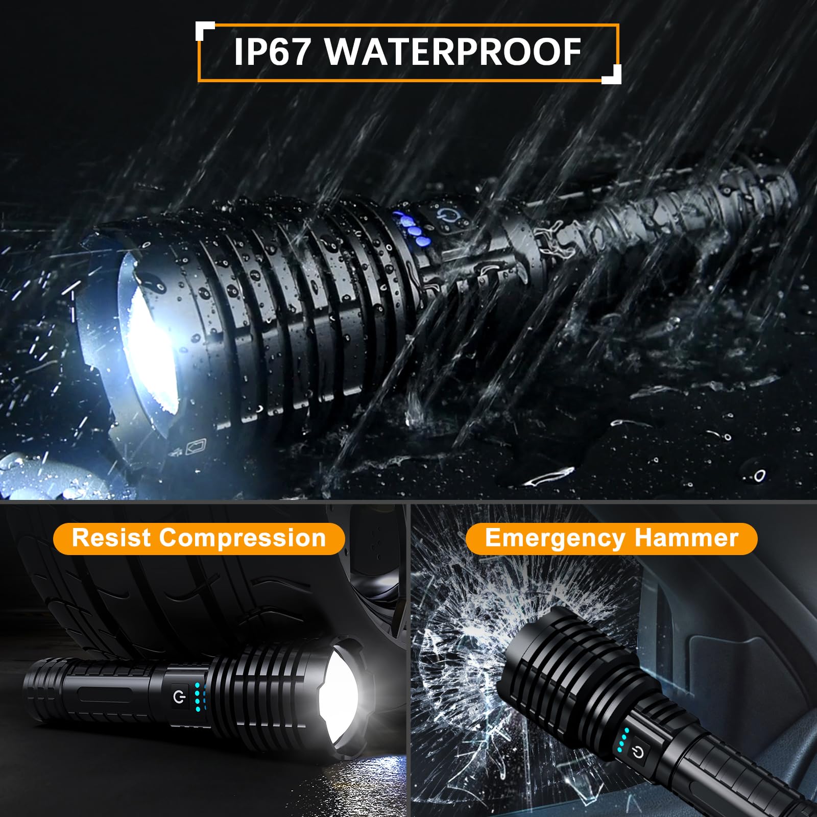 Super Bright Led Rechargeable Flashlight 2000000 High Lumens,Tactical High Powered Flashlight,Bright Flashlights With 5 Light Modes,Zoomable,IP67 Waterproof Powerful Flashlights For Camping Home (A8)