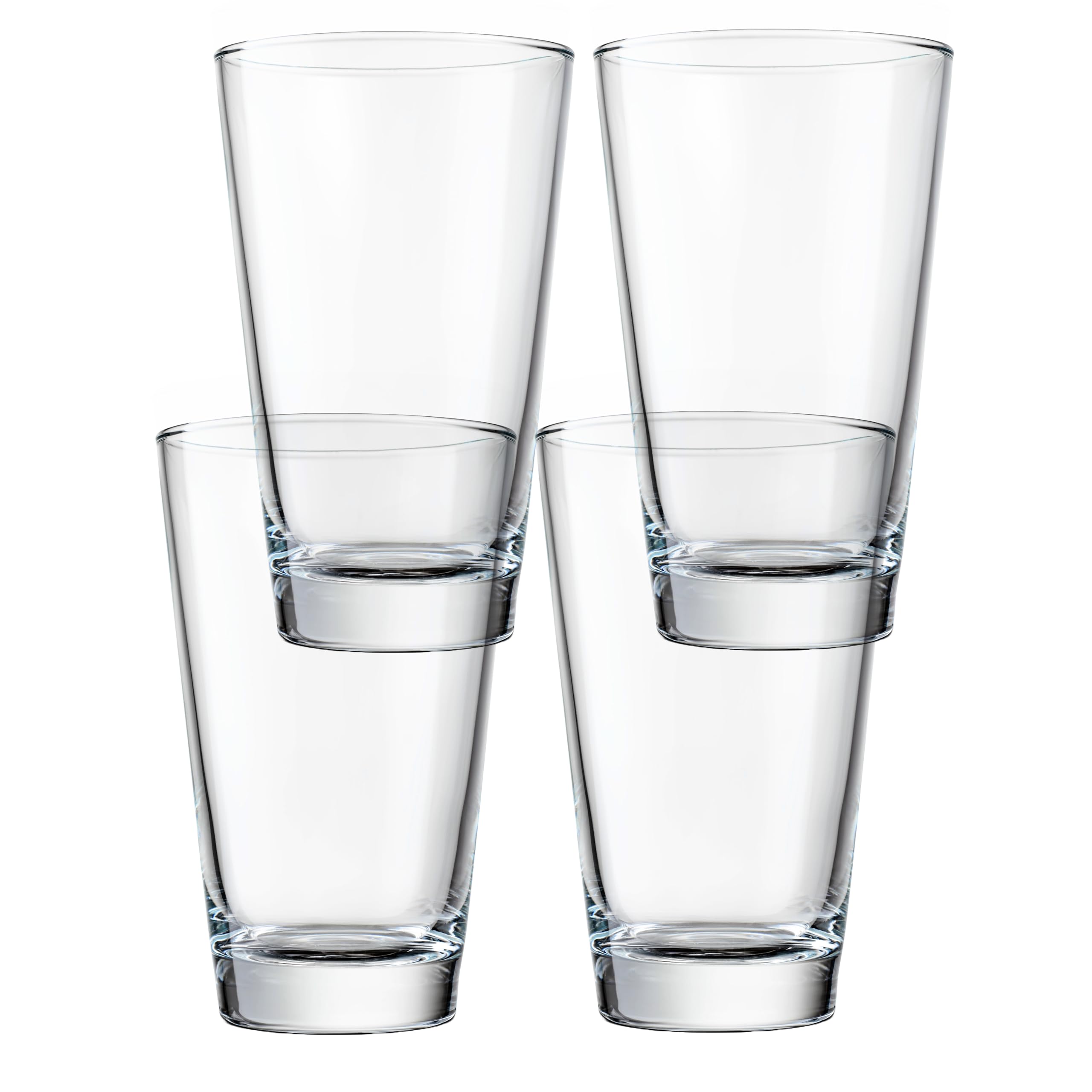 Great Credentials© Pint Drinking Beer Glasses With Tuff Rim, 16 oz - Set of 4